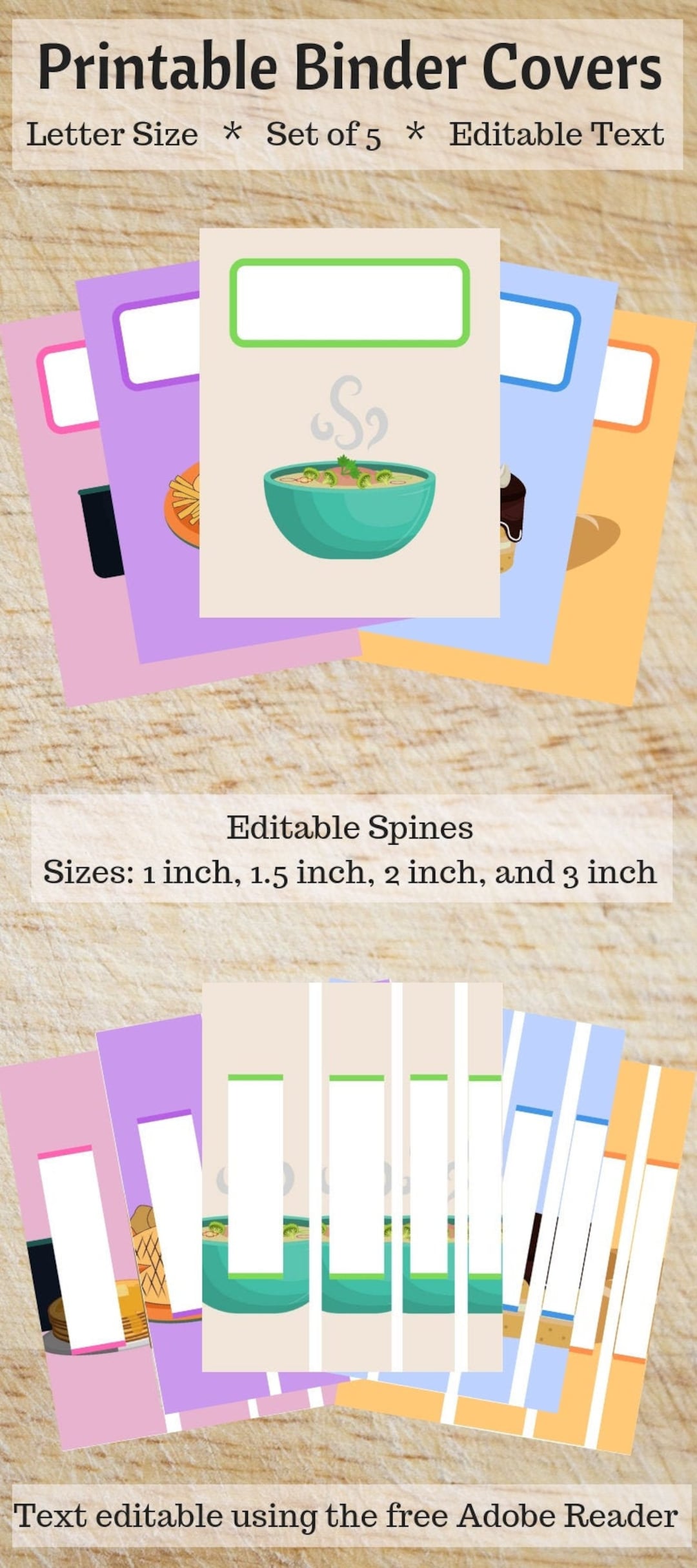 Cooking Printable Binder Covers for School Editable Home Office Binder ...