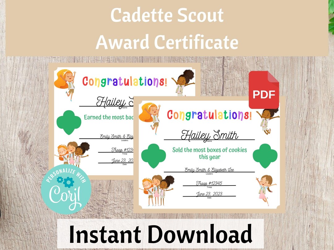 Cadette Scout Award Certificate, Bridging Ceremony Certificate Leader ...