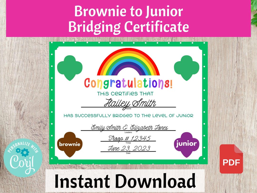 Brownie to Junior Bridging Certificate Scouts Bridging Ceremony ...