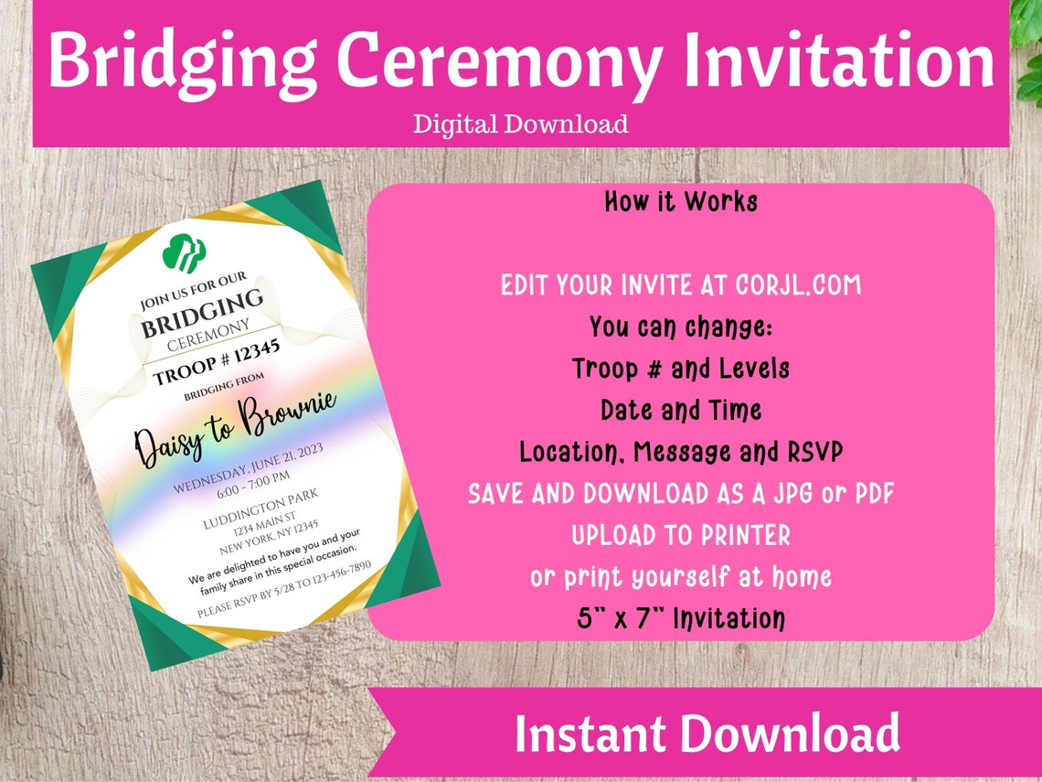 Bridging Ceremony Invitation Girl Scouts Printable Instant Download 102 ...