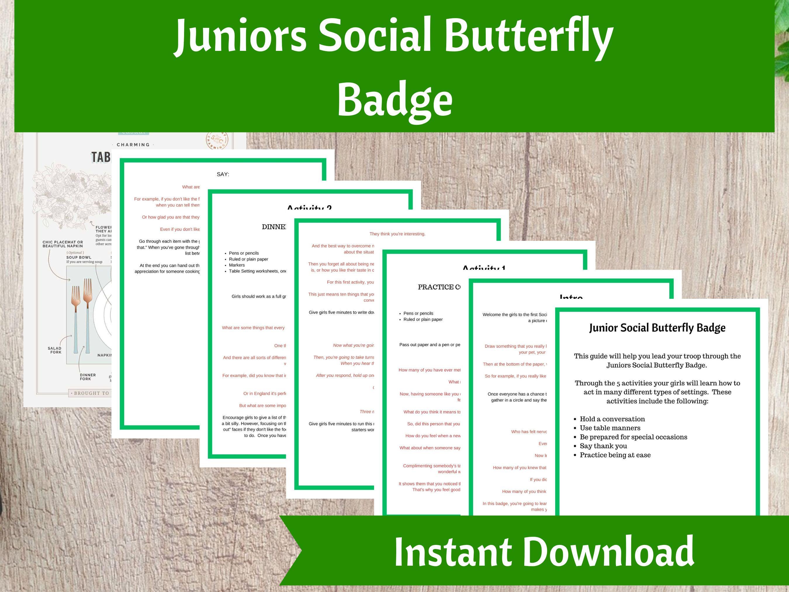 Social Butterfly Badge Activity Kit | Girls Scout Troop Organizer ...