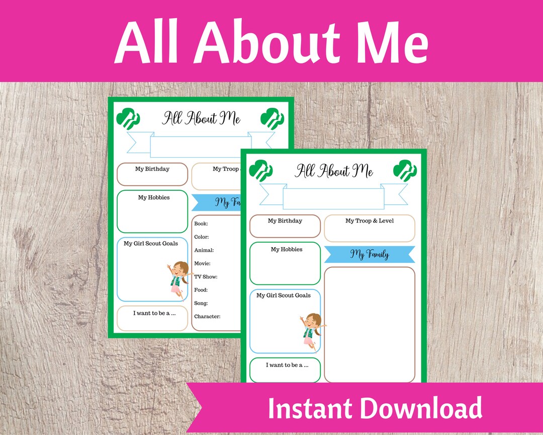 Girl Scout All About Me PDF 2 Versions Color and Black & White ...