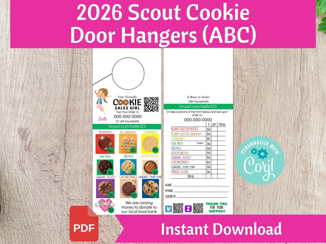 2026 Scout Cookie Door Hanger ABC | Scout Troop ABC Printable Meet the ...
