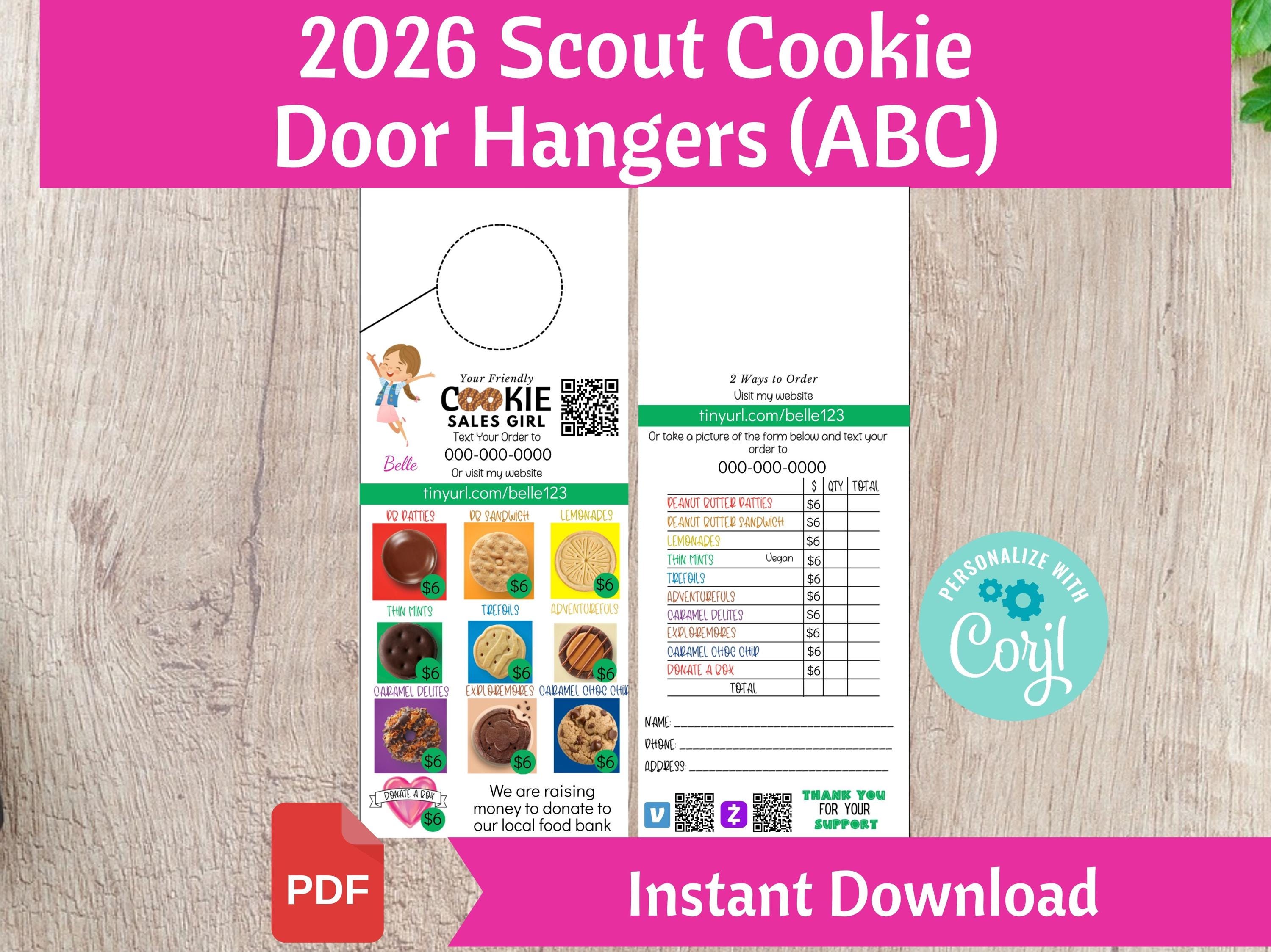 2026 Scout Cookie Door Hanger ABC | Scout Troop ABC Printable Meet the ...