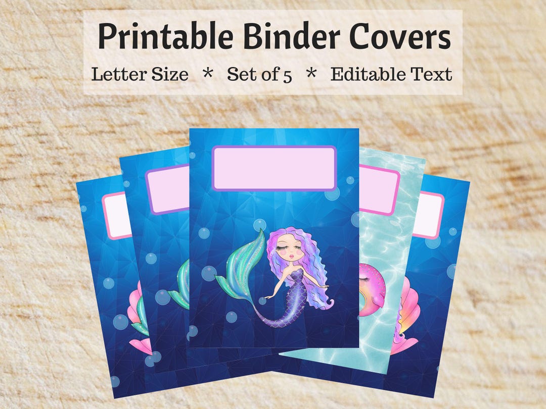 Mermaid Printable Binder Covers for School Editable Home Office Binder ...