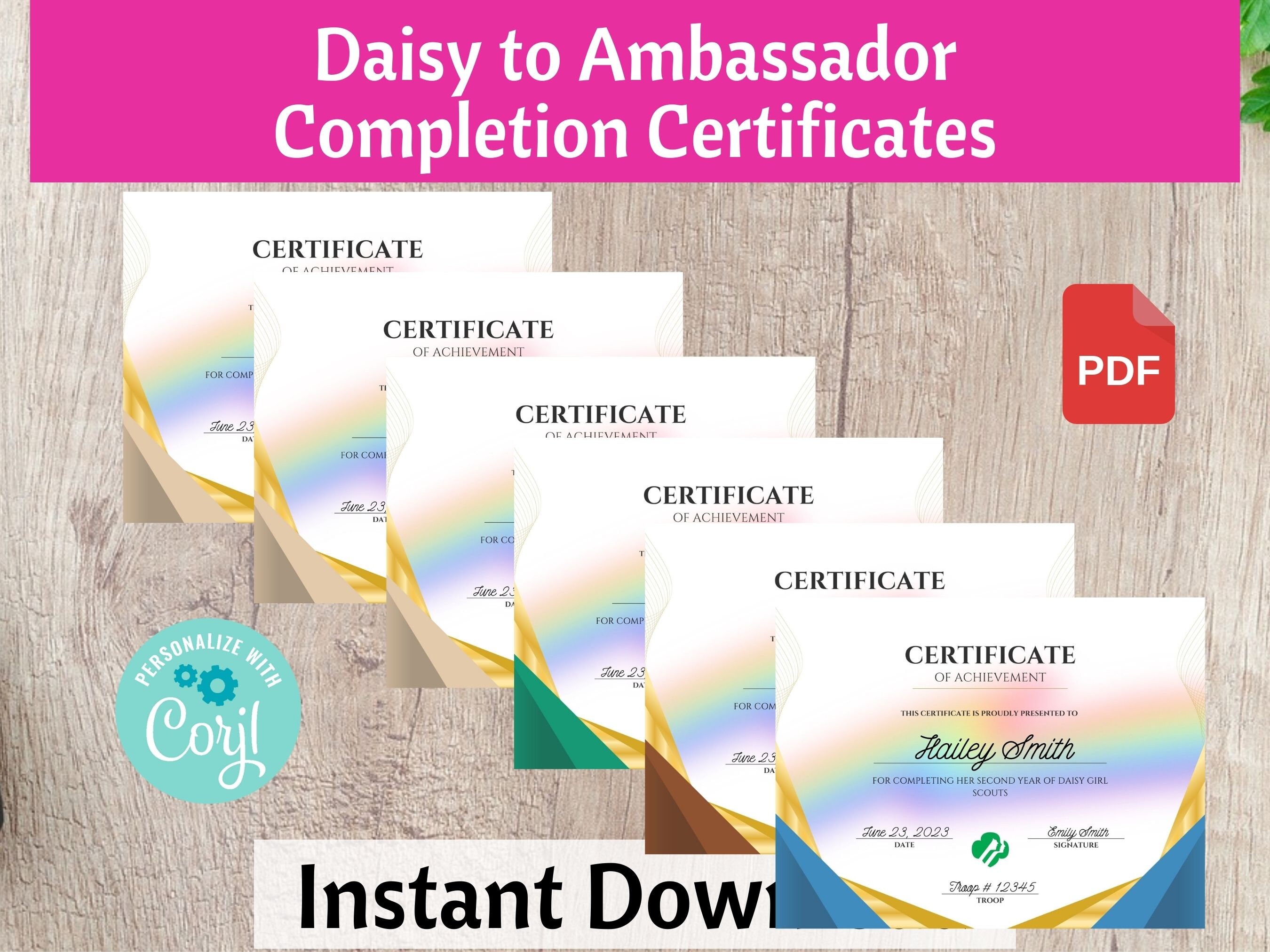 Girl Scout Certificates of Completion Daisy to Ambassador Bridging ...