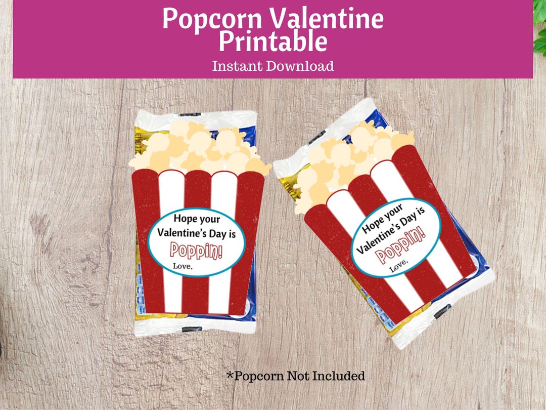 Printable Classroom Valentine's Day Cards for Kids Popcorn Valentine ...