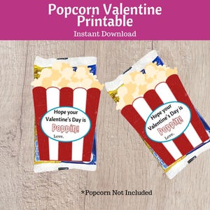Printable Classroom Valentine's Day Cards for Kids Popcorn Valentine ...