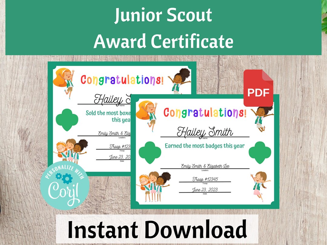 Junior Scout Awards Certificate - Customizable Scout Certificate Scout ...