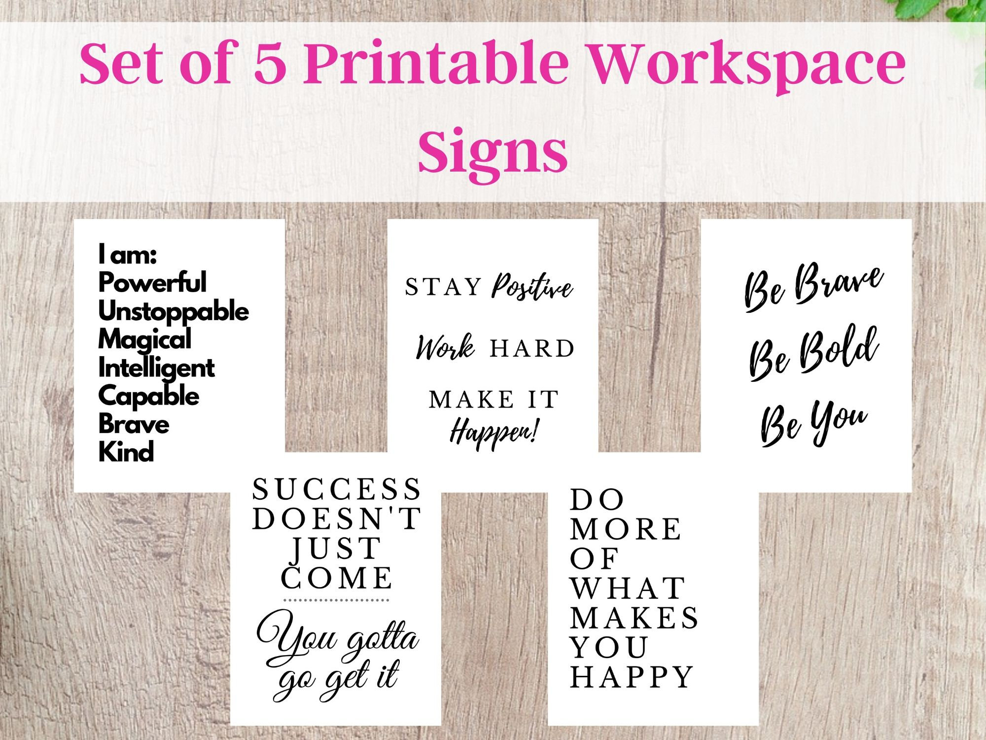 Set of 5 Printable Work-space Signs Inspirational Wall Art - Etsy