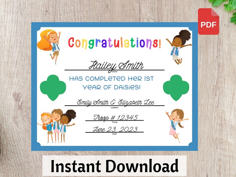 Daisy Scout 1st and 2nd Year Certificate of Completion, Investiture ...