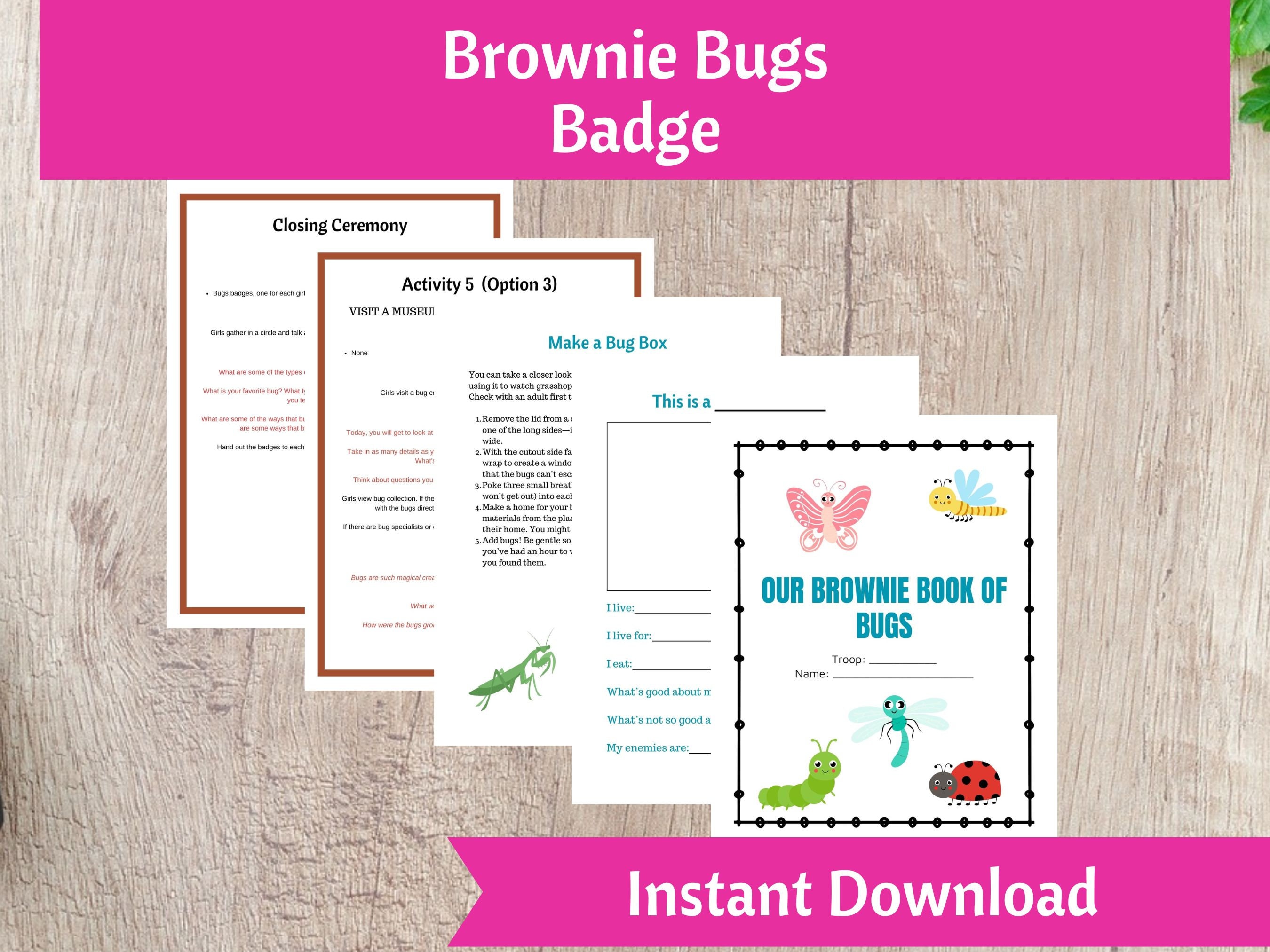 Brownie Bugs Badge Activity Kit Girls Scout Troop Organizer Printable ...
