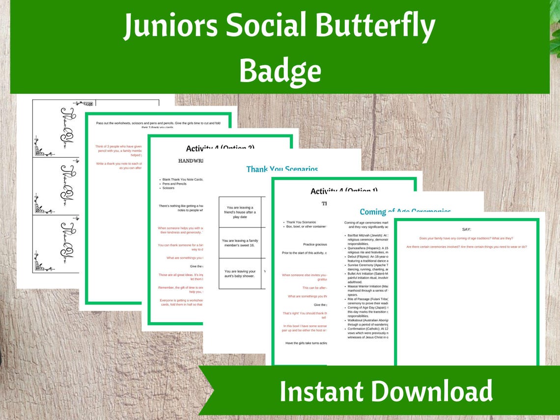 Social Butterfly Badge Activity Kit | Girls Scout Troop Organizer ...