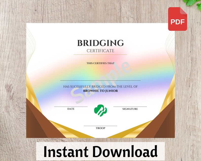 Brownie to Junior Bridging Certificate Girls Scouts - Etsy