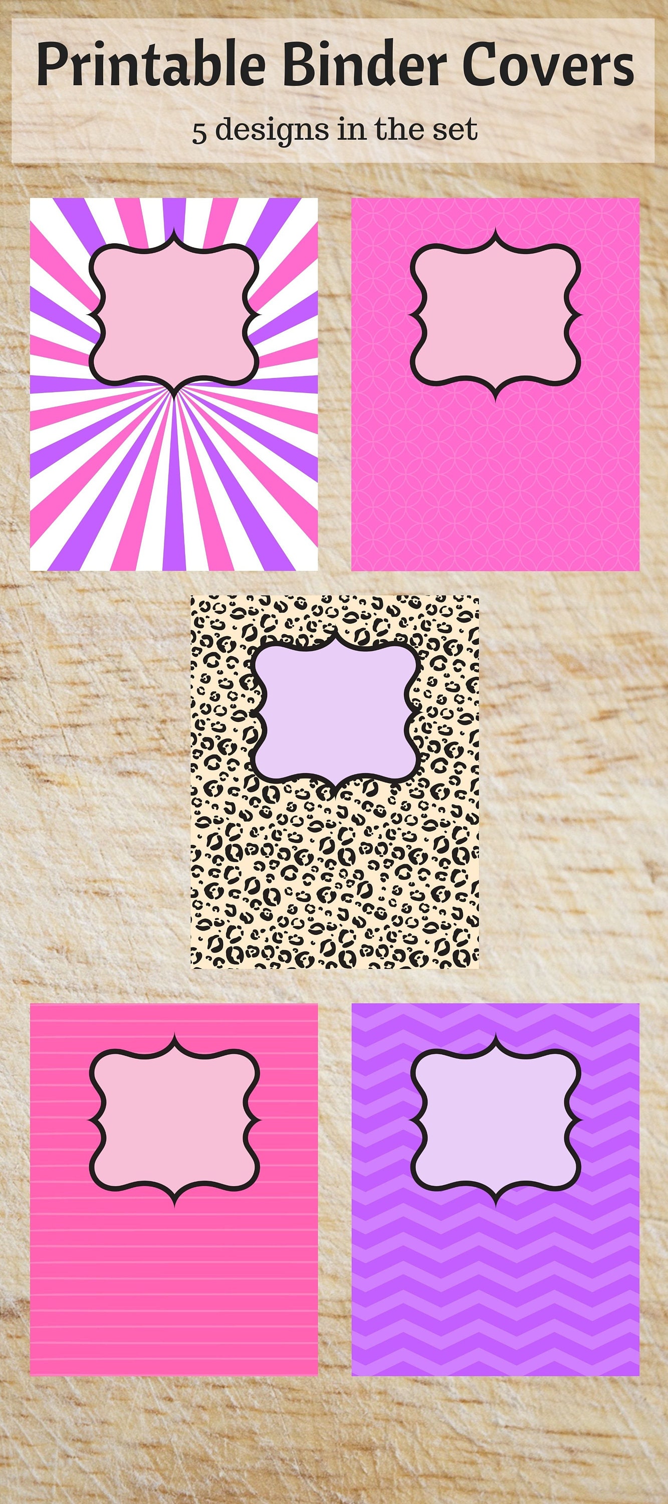 Purple, Pink, and Leopard Printable Binder Covers for School Editable ...