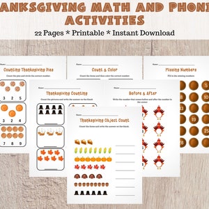 Thanksgiving Math and Phonics Activity Pages - Printable - Instant ...