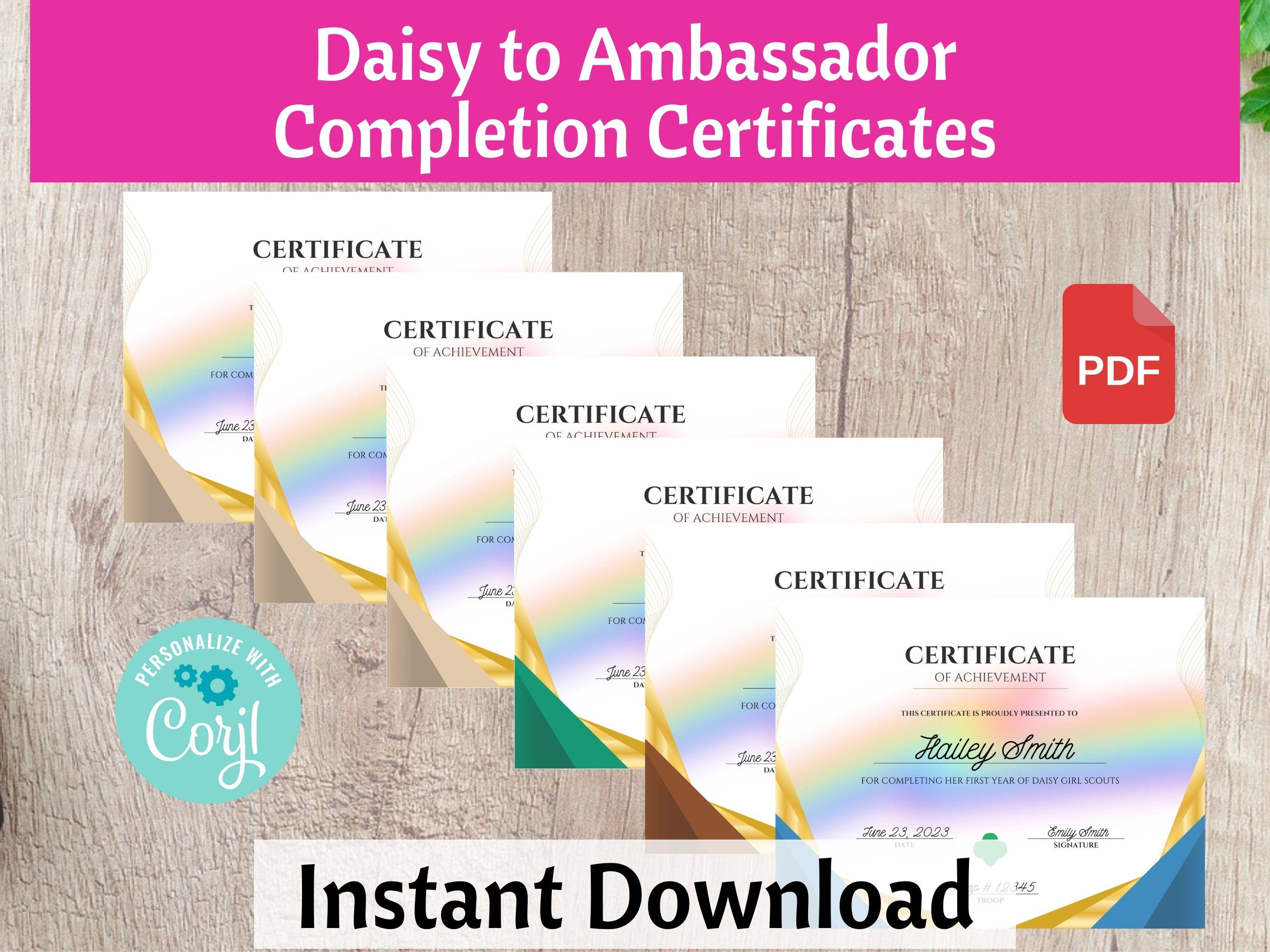 Girl Scout Certificates of Completion - Daisy to Ambassador Bridging ...
