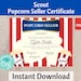 Scout Popcorn Seller Award Certificate - End of Year Ceremony Printable ...