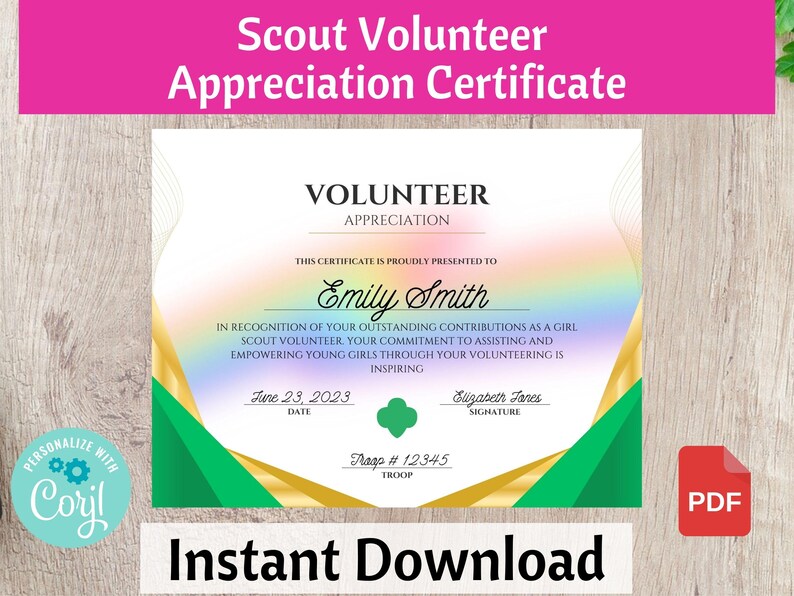 Volunteer Appreciation Certificate - Scouts Bridging Ceremony ...