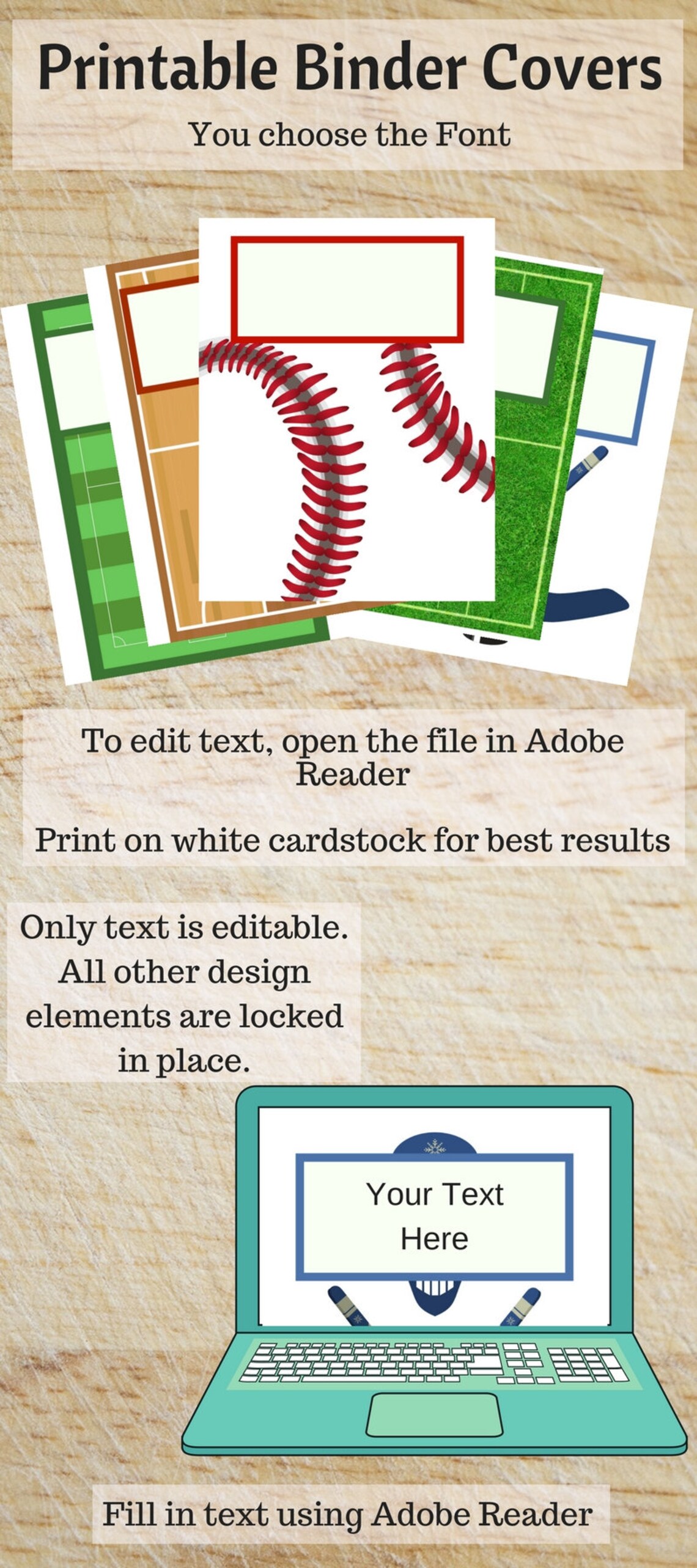 Sports Printable Binder Covers for School Editable Home Office Binder ...