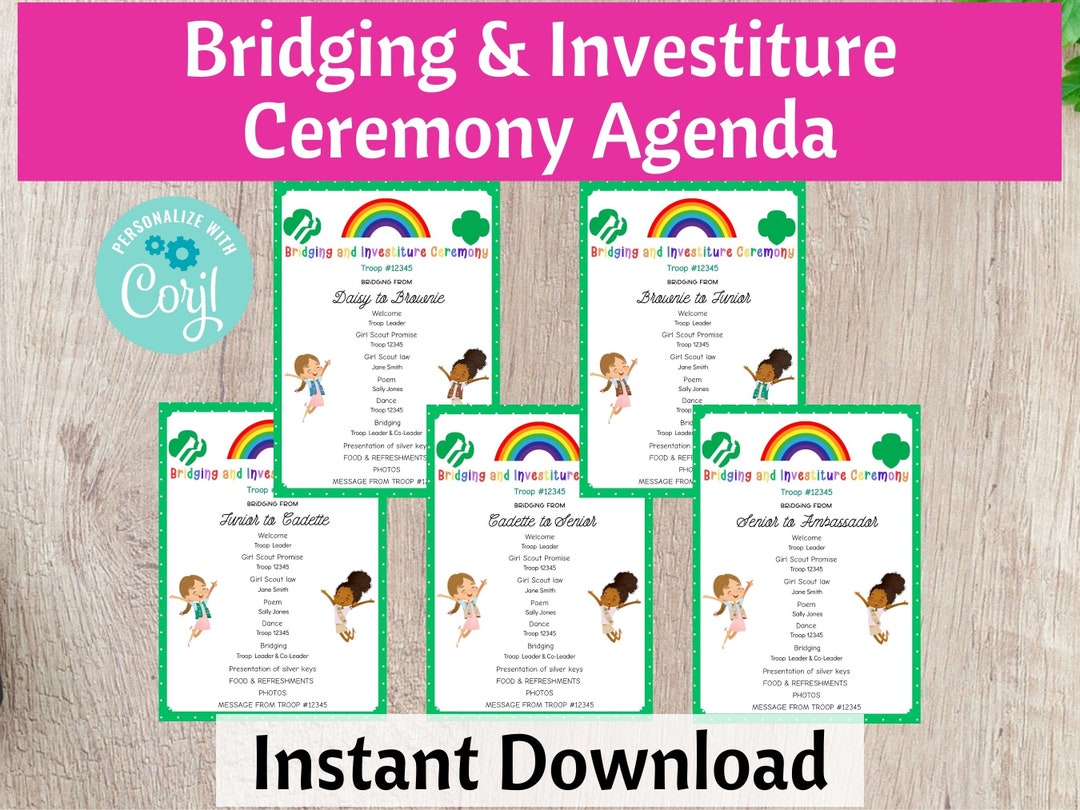 Bridging and Investiture Ceremony Agenda Girl Scouts Printable Instant ...