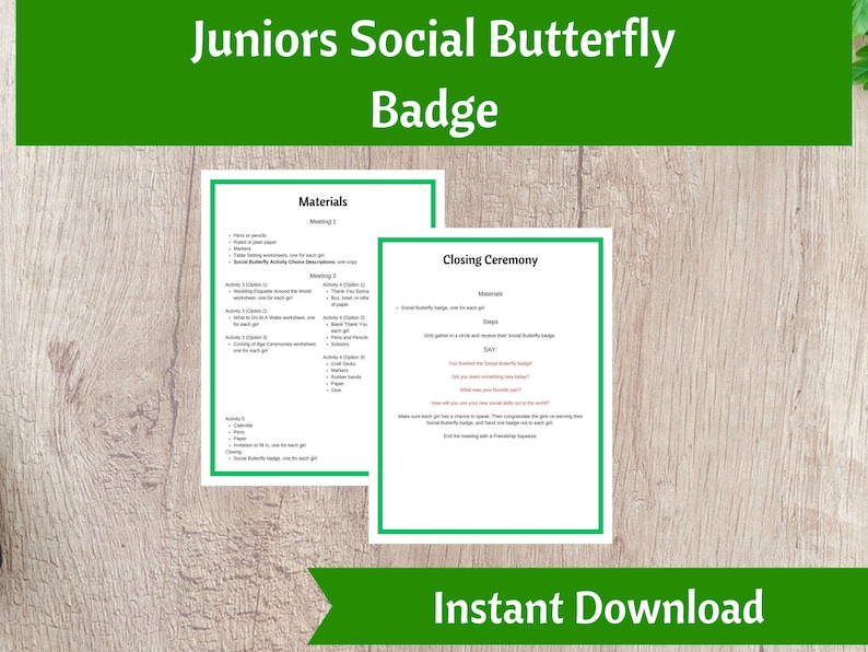Social Butterfly Badge Activity Kit | Girls Scout Troop Organizer ...