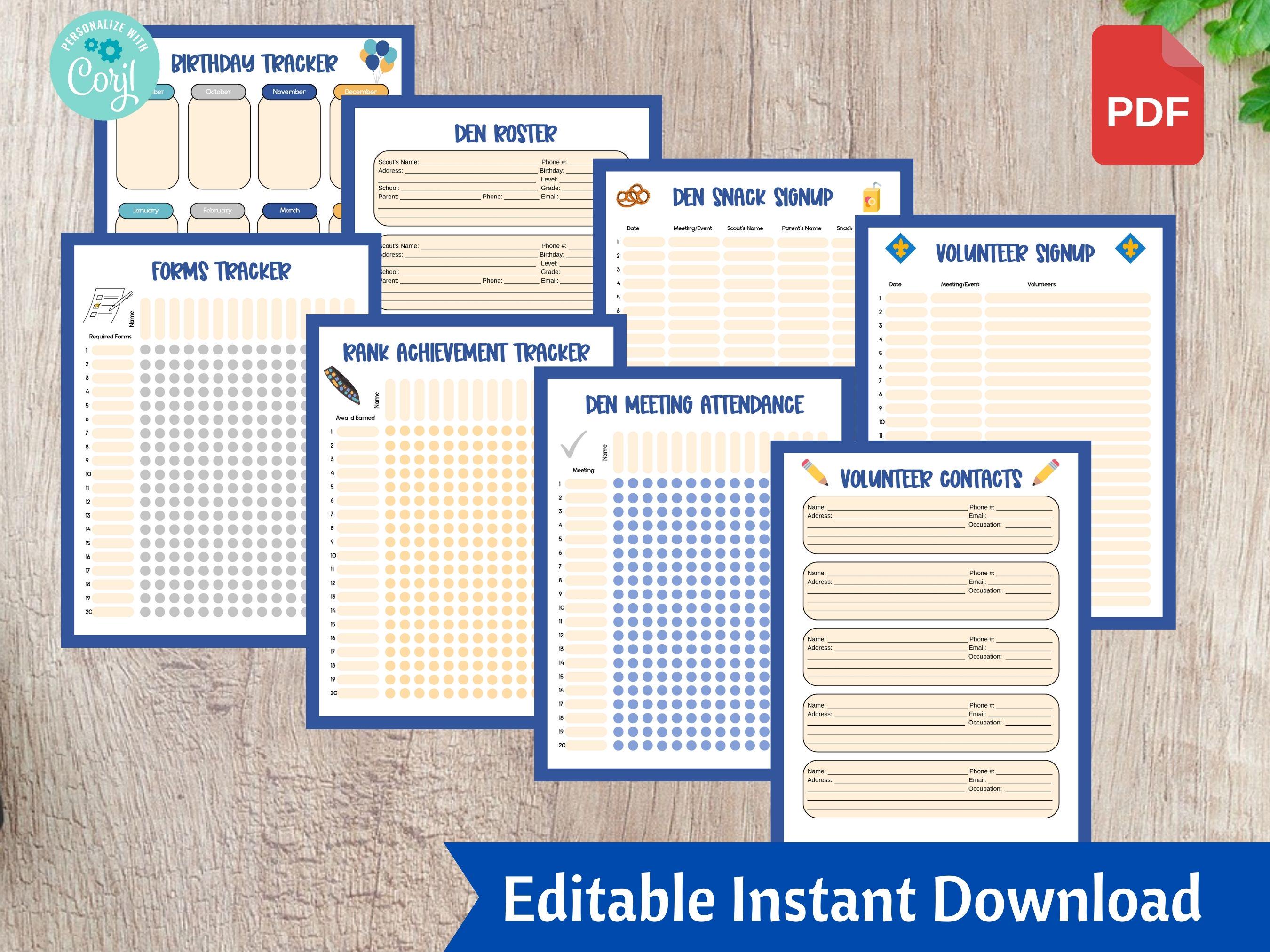 Den Leader Planning Binder | Scout Pack Organizer Printable Cub Master ...