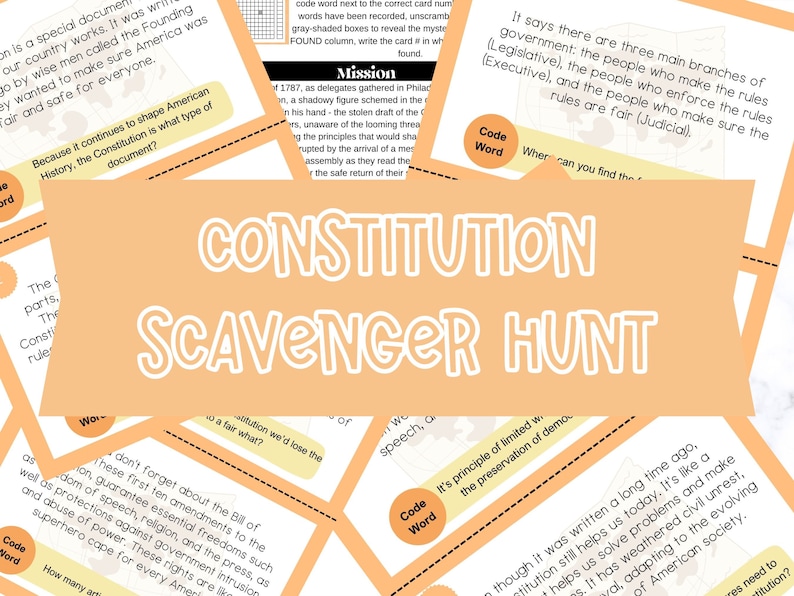 Constitution Classroom Activity - Constitution Scavenger Hunt Game ...