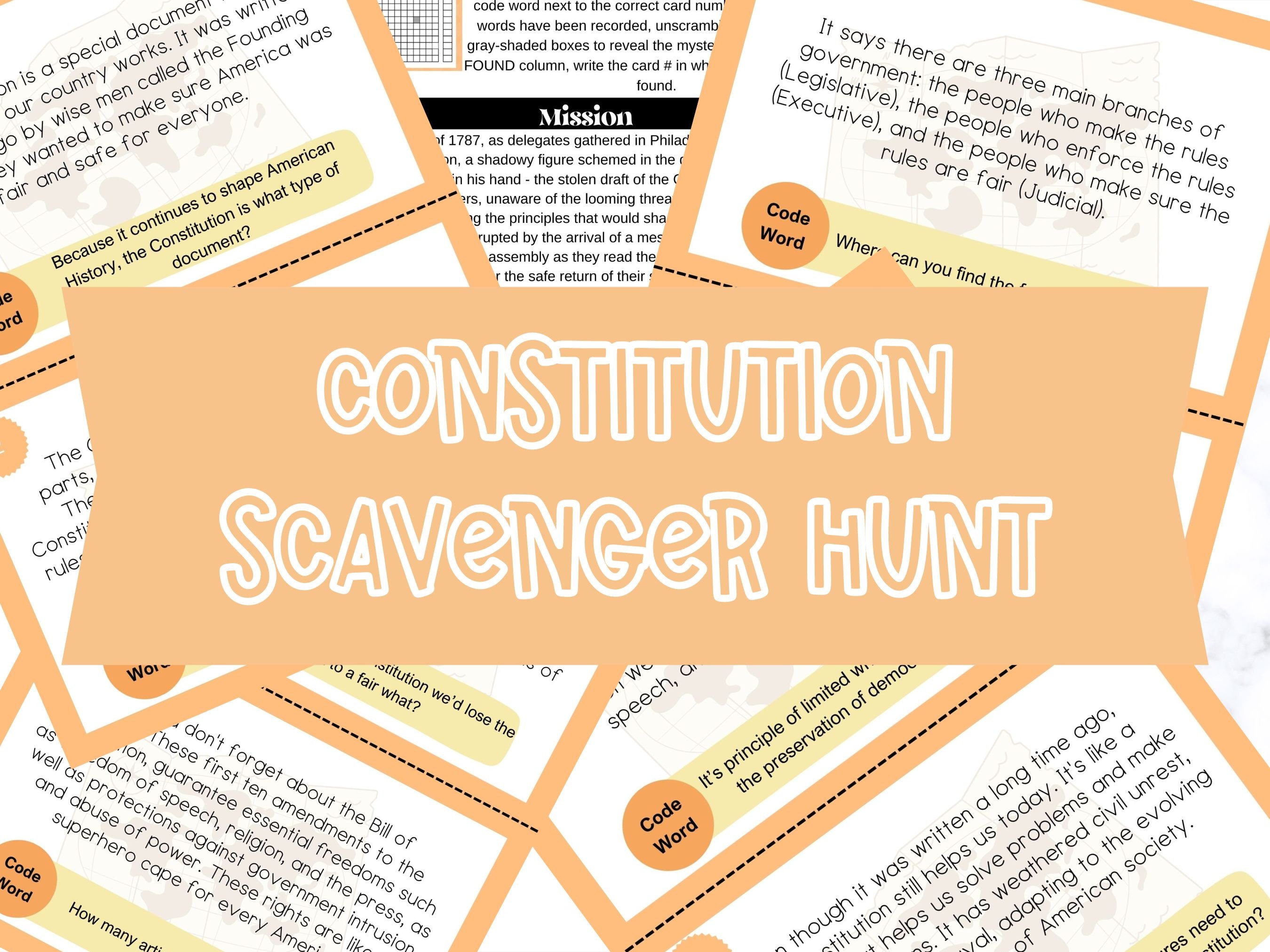 Constitution Classroom Activity - Constitution Scavenger Hunt Game ...