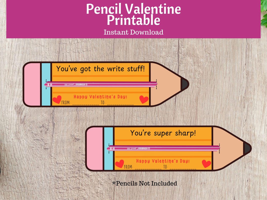 Printable Classroom Valentine's Day Cards for Kids | Pencil Valentine ...
