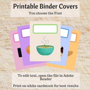 Cooking Printable Binder Covers for School Editable Home Office Binder ...