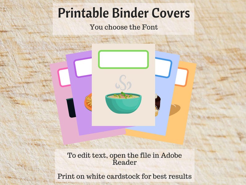 Cooking Printable Binder Covers for School Editable Home Office Binder ...