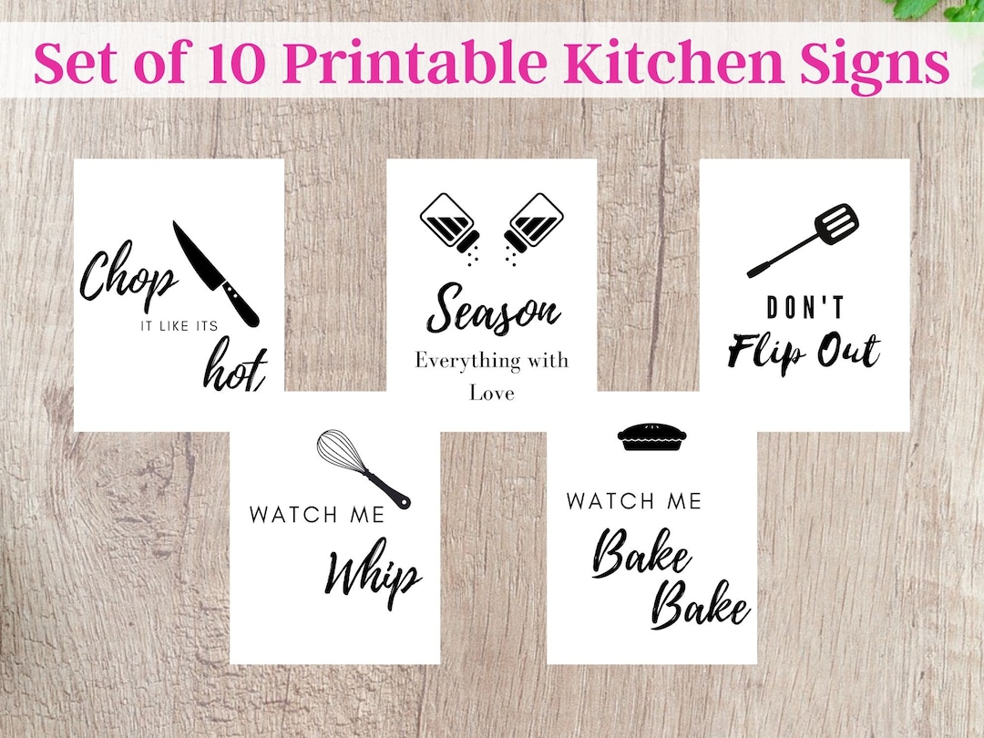 Set of 10 Printable Kitchen Signs, Fun Wall Art, INSTANT Download ...