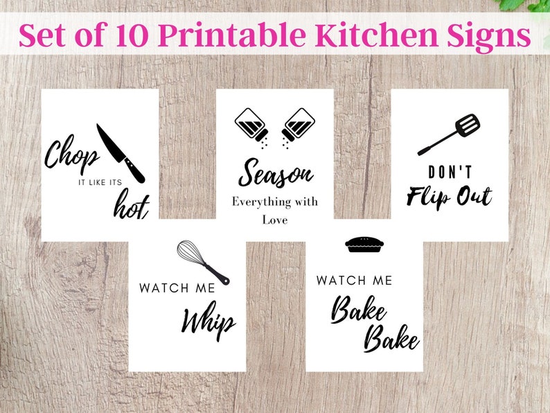 Set of 10 Printable Kitchen Signs, Fun Wall Art, INSTANT Download ...