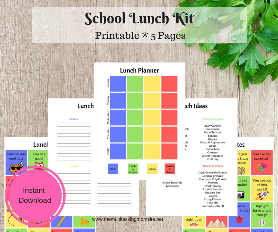School Lunch Kit Printable Meal Planner and Lunch Box Notes Instant ...