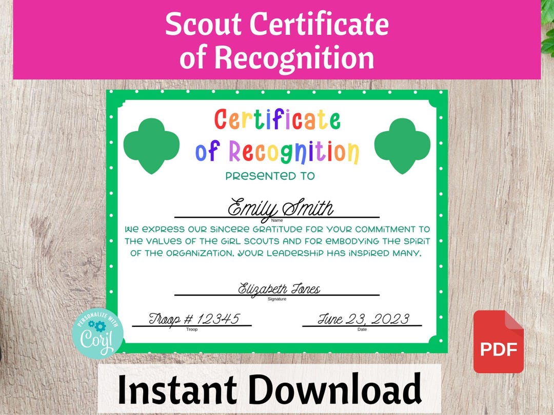 Certificate of Recognition - Scouts Bridging Ceremony - Printable ...