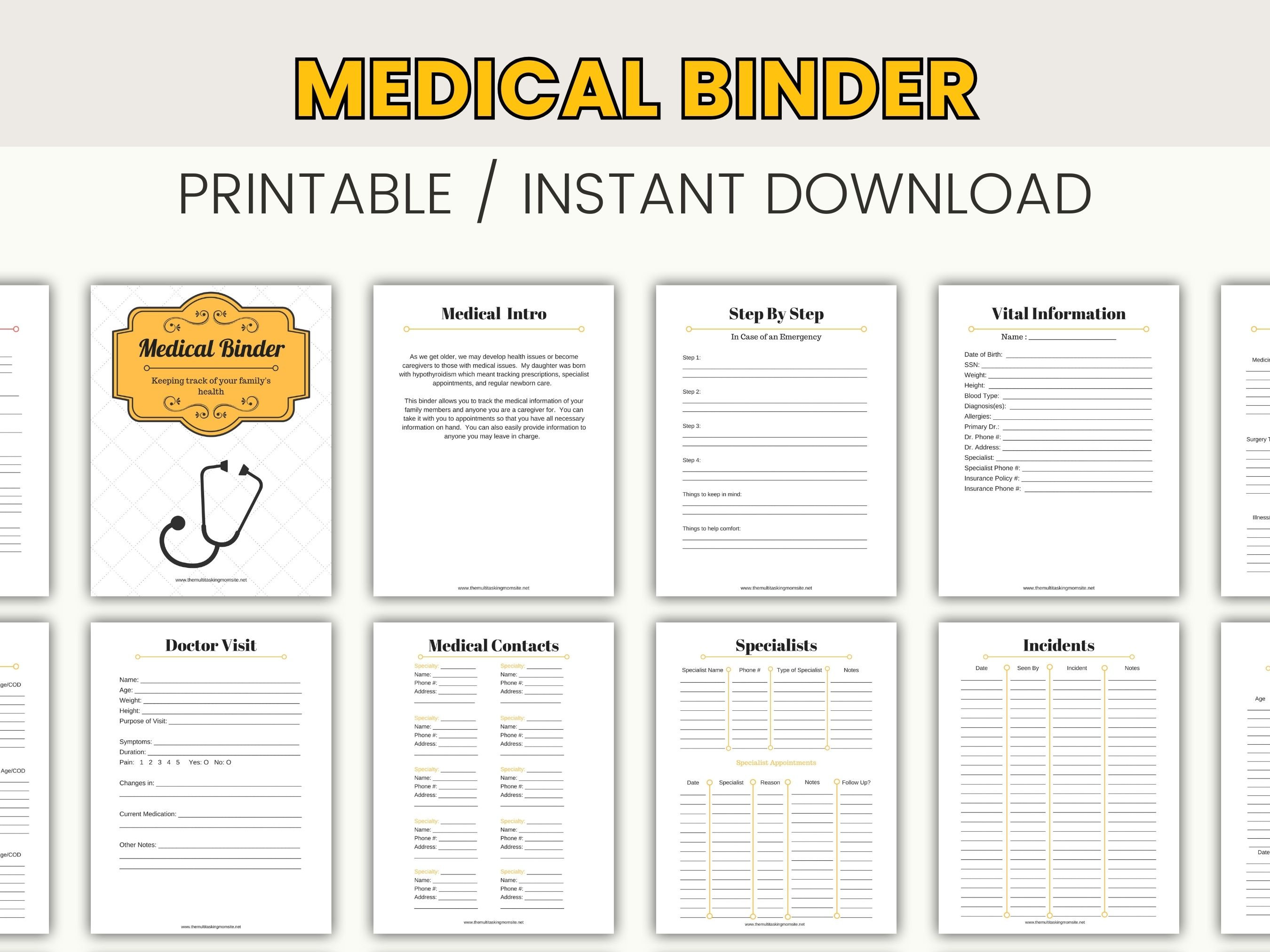Medical Binder Printable Household Management Instant Download Home ...