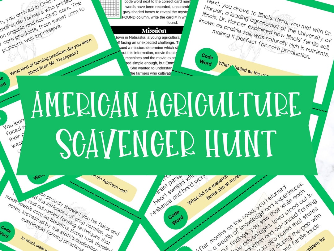 American Agriculture Classroom Activity - Farming Scavenger Hunt Game ...