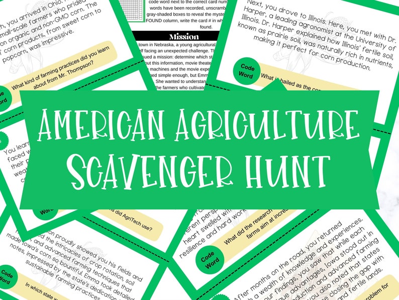 American Agriculture Classroom Activity - Farming Scavenger Hunt Game ...