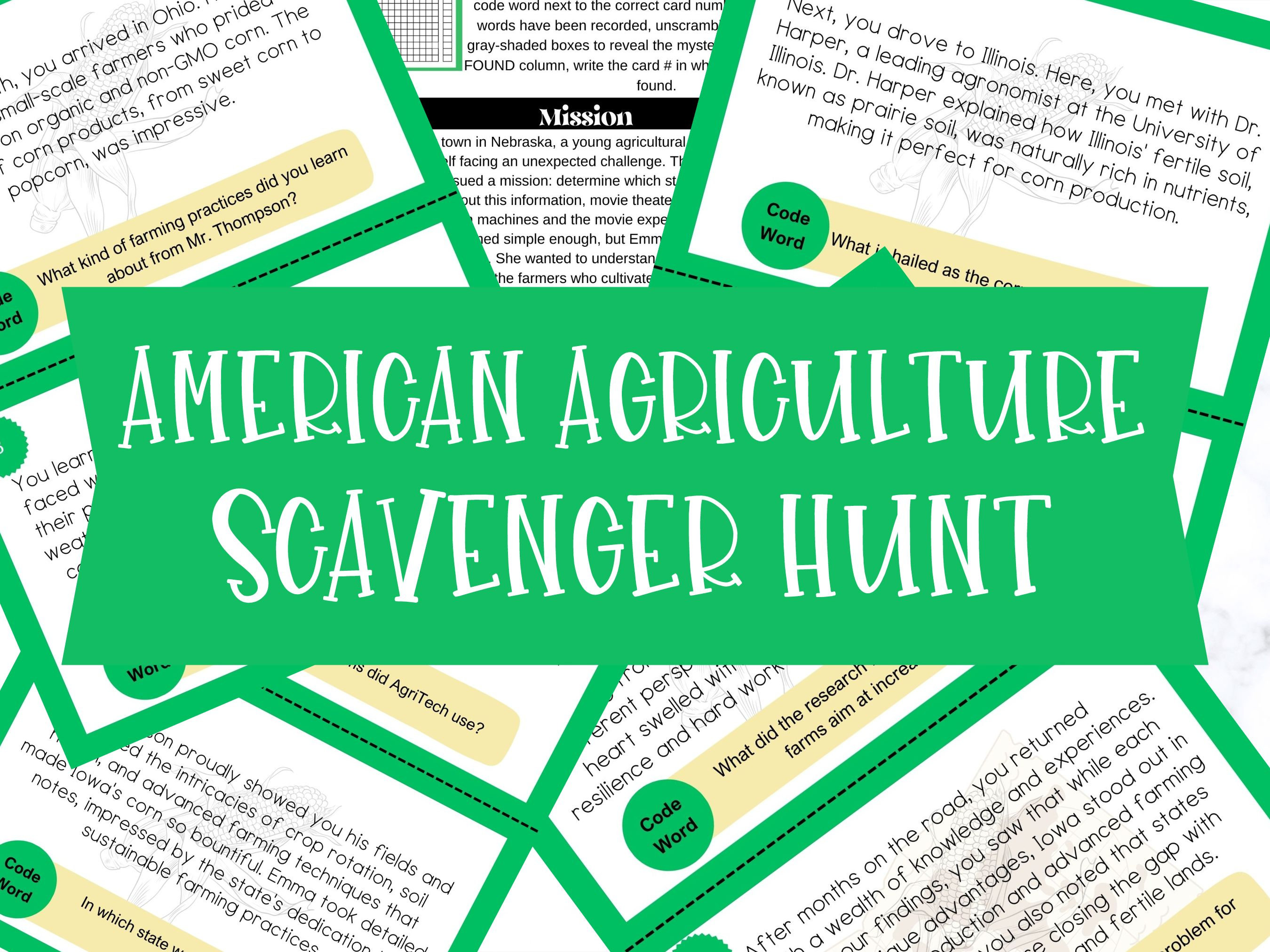 American Agriculture Classroom Activity - Farming Scavenger Hunt Game ...