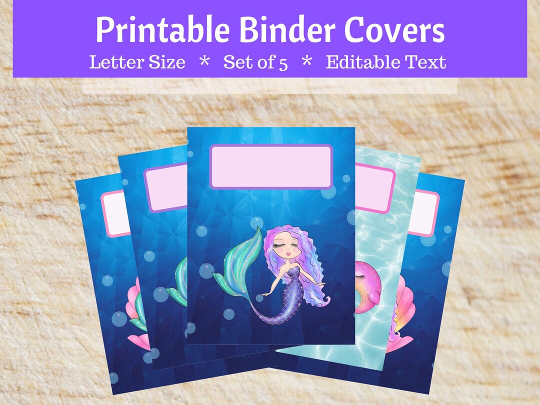 Mermaid Printable Binder Covers for School Editable Home Office Binder ...