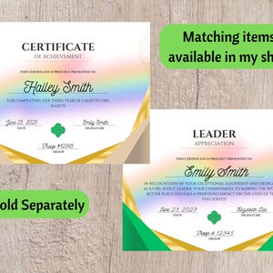 Junior Girl Scout 1st and 2nd Year Certificate of Completion ...