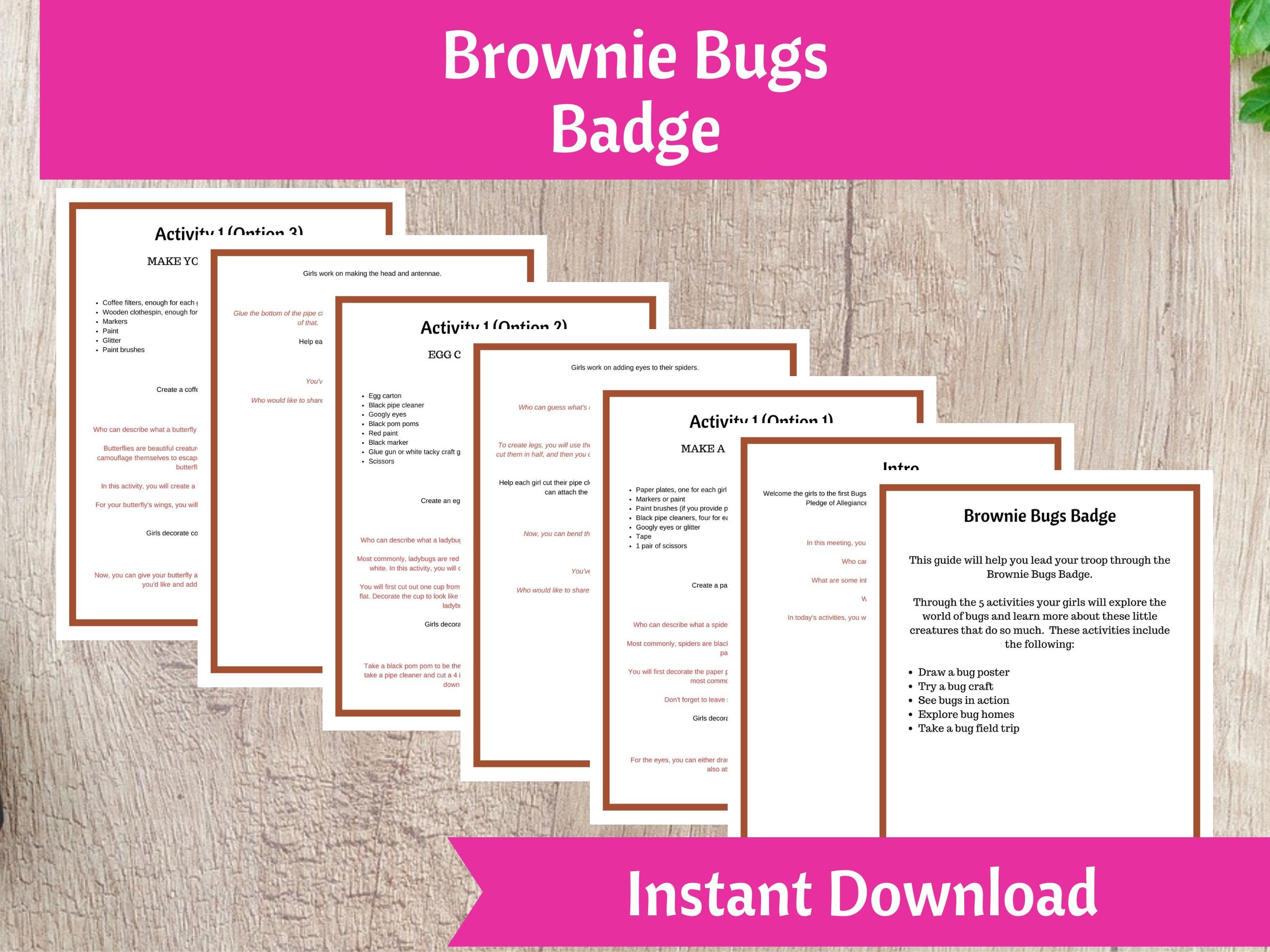 Brownie Bugs Badge Activity Kit Girls Scout Troop Organizer Printable ...