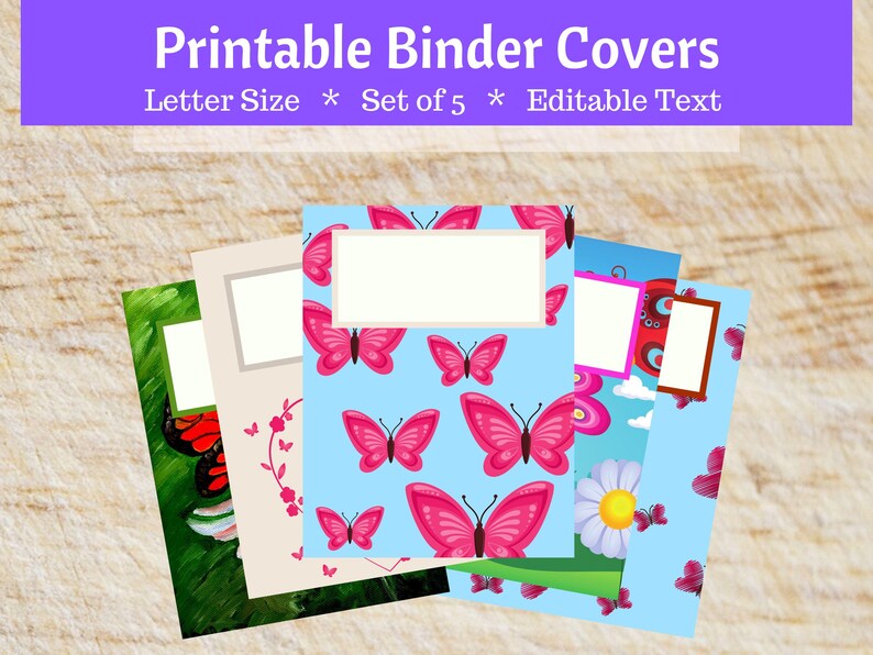 Butterfly Printable Binder Covers for School Editable Home Office ...