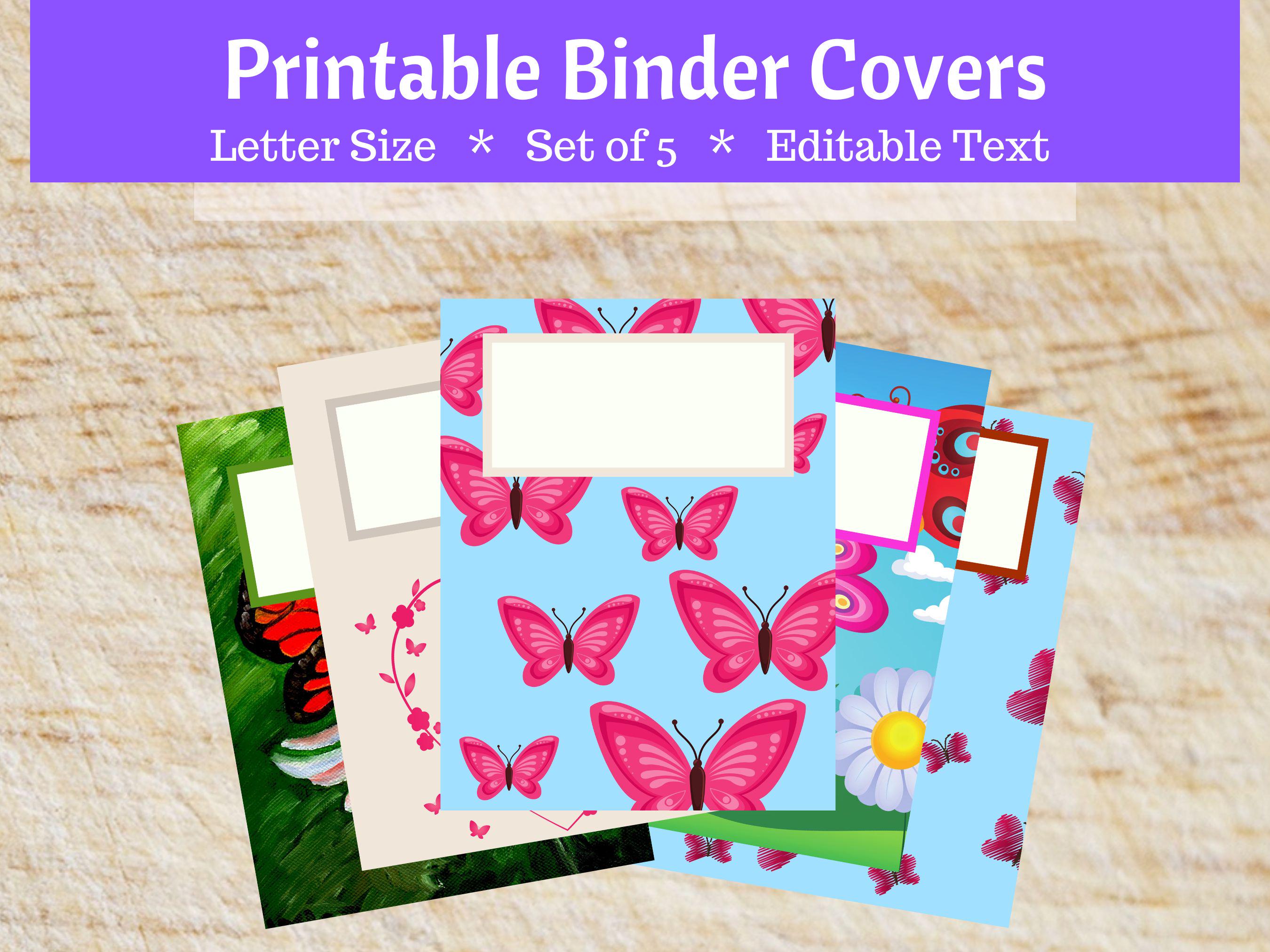 Butterfly Printable Binder Covers for School Editable Home Office ...