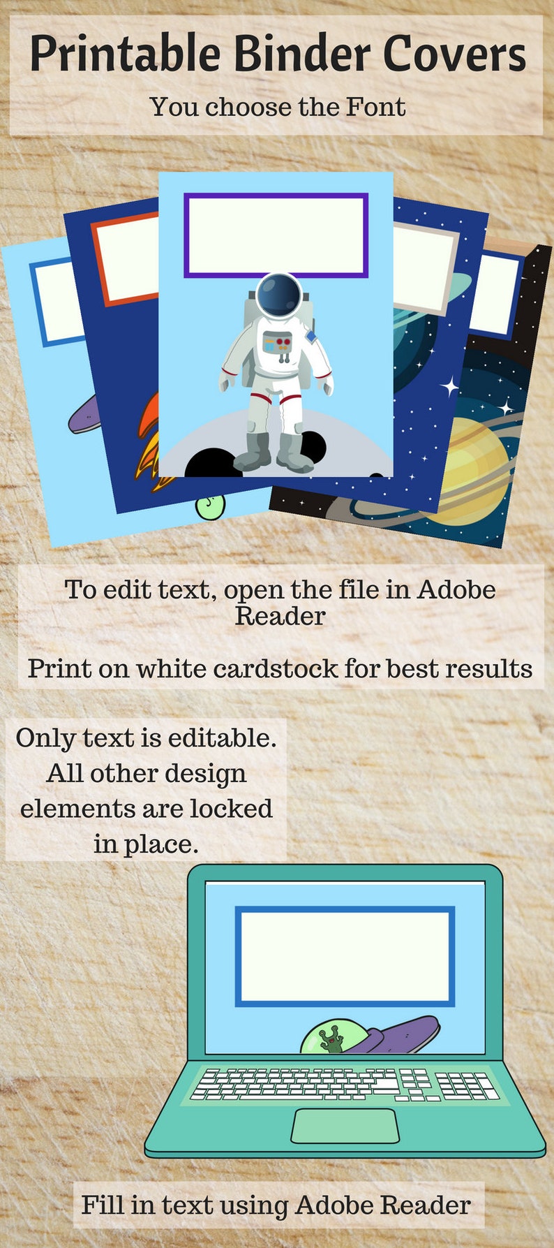 Space Printable Binder Covers for School Editable Home Office Binder ...