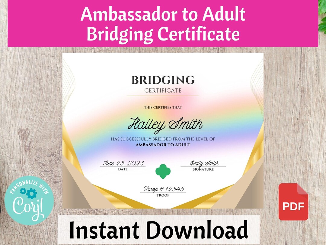 Ambassador to Adult Bridging Certificate Scouts Bridging Ceremony ...