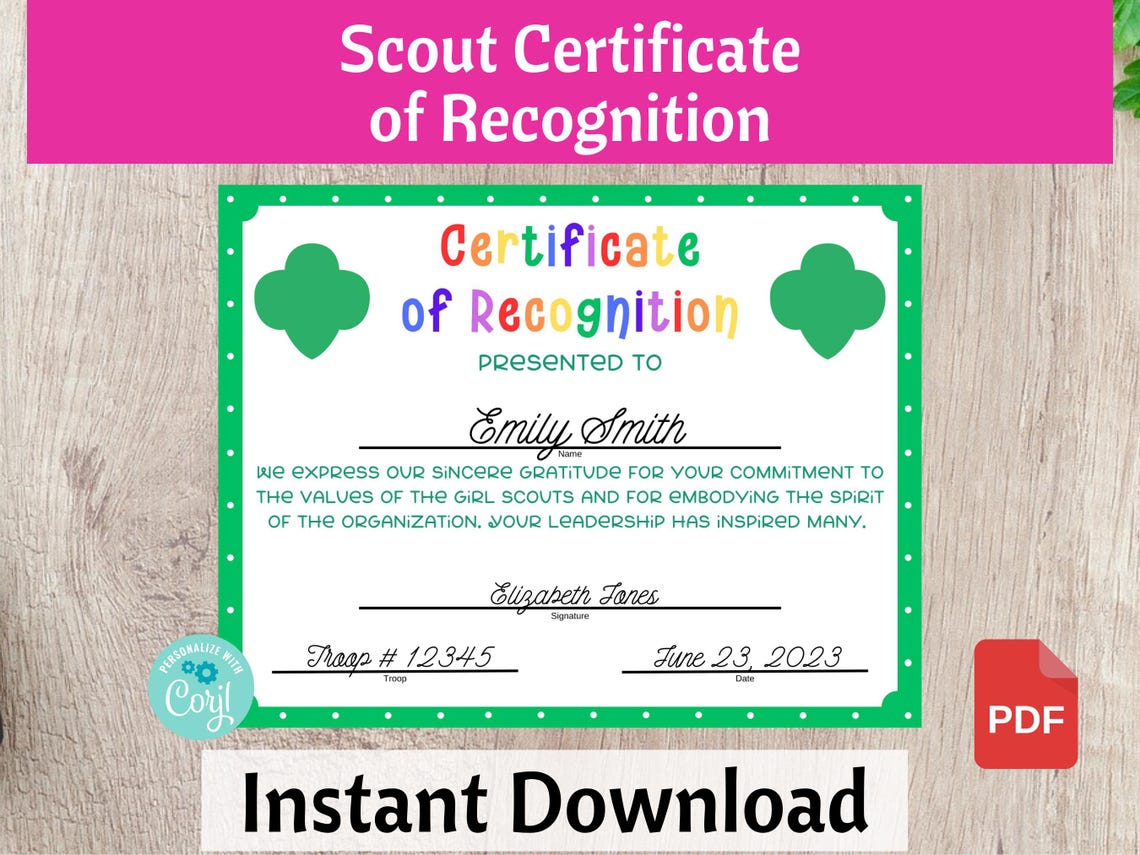 Certificate of Recognition - Scouts Bridging Ceremony - Printable ...