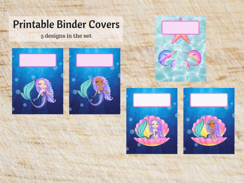 Mermaid Printable Binder Covers for School Editable Home Office Binder ...