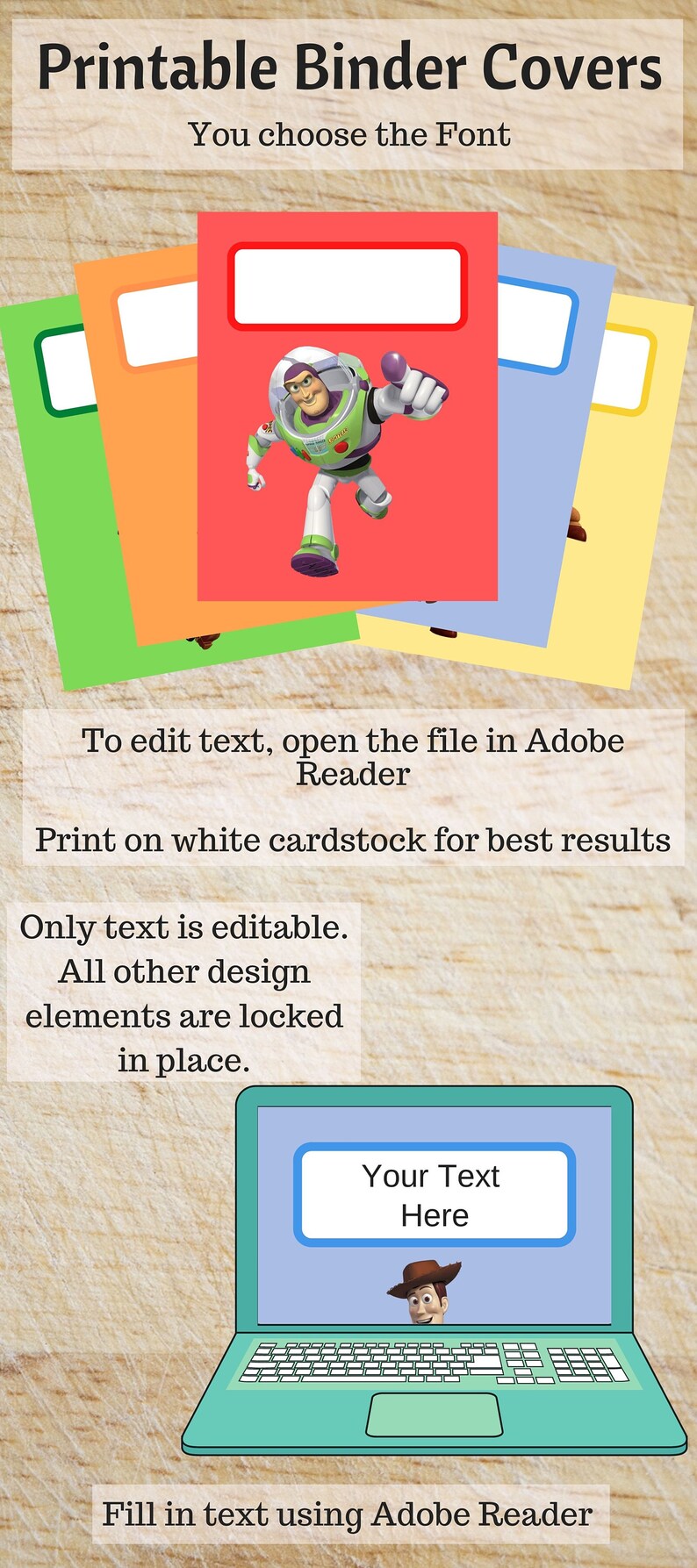 Toy Story 4 Printable Binder Covers for School Editable Home Office ...